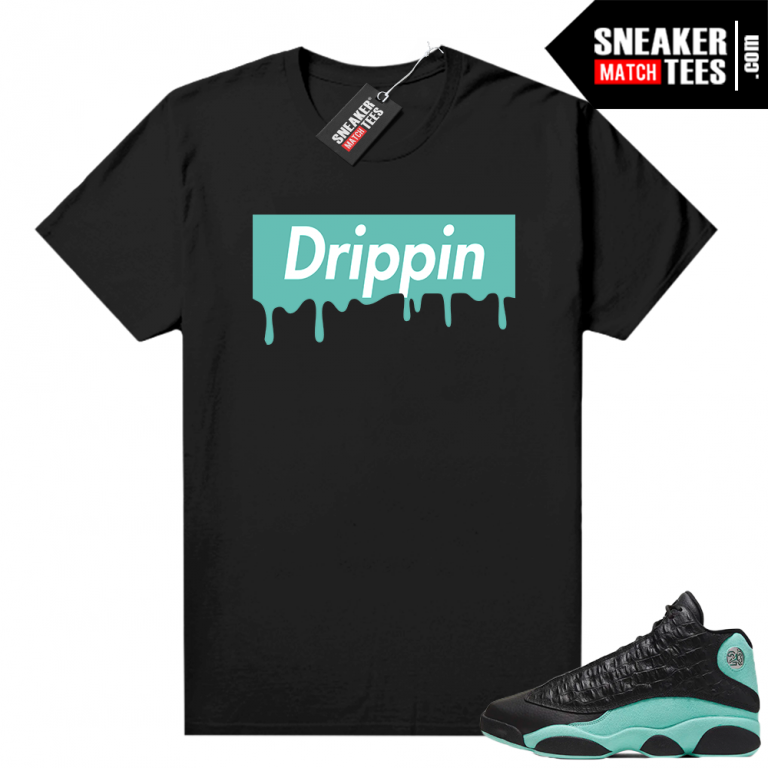 Island Green 13s shirt black Drip Box Logo - Sneaker Match Tees