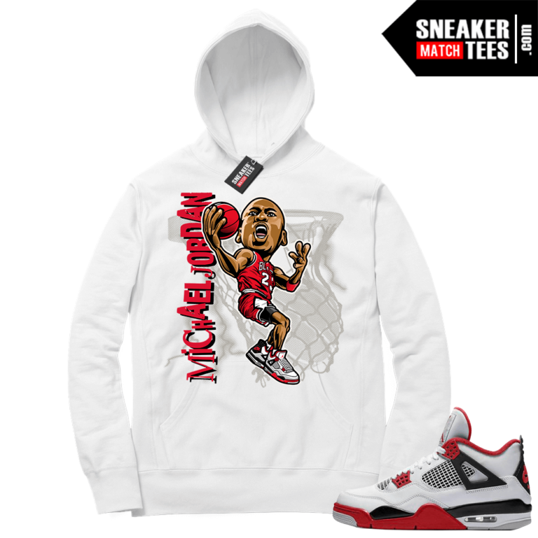 Fire Red 4s Sneaker Hoodies White MJ Toon | Jordan 4 Fire Red Sneaker ...