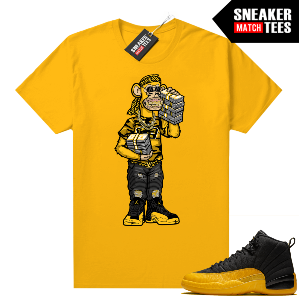 Bored Ape Yacht Club Sneakerhead Ape University Gold 12s Yellow T shirt ...