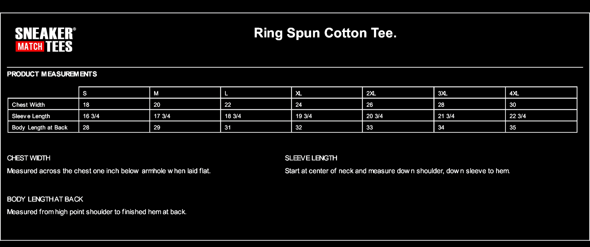 Streetwear T shirt Size Chart - Sneakermatchtees.com