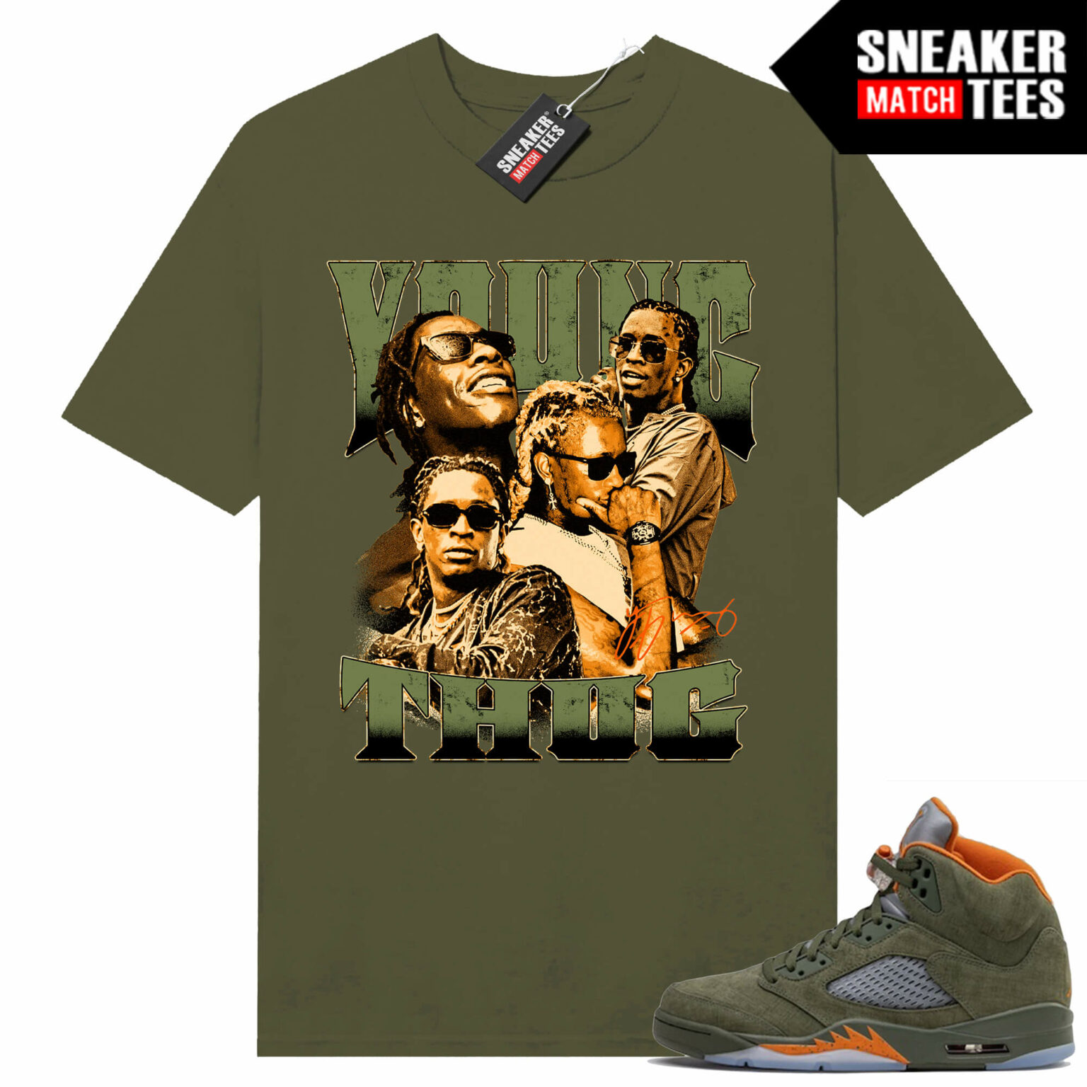 Olive Jordan 5 Sneaker Tees