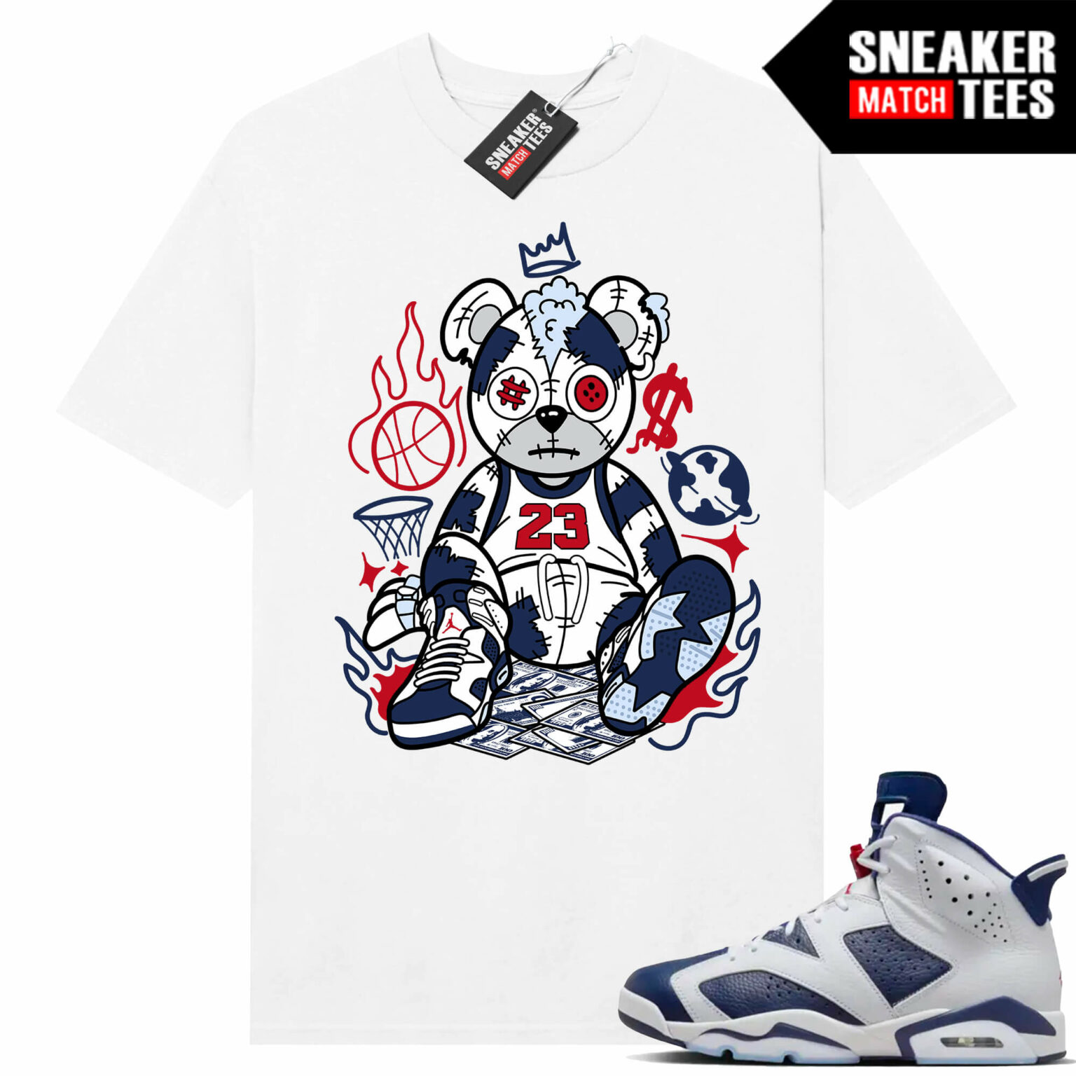 Jordan 6 Olympic Sneaker Match Tees Shirt White Baller Bear